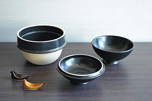 Tsukamoto AKM-2 Rice Pot, Black, 1 Cup, Living Alone, Mashiko Ware Kamakko Rice, Earthenware Pot, 2 Types of Chopsticks Rests