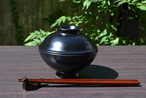 Tsukamoto AKM-2 Rice Pot, Black, 1 Cup, Living Alone, Mashiko Ware Kamakko Rice, Earthenware Pot, 2 Types of Chopsticks Rests