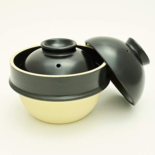 Tsukamoto AKM-2 Rice Pot, Black, 1 Cup, Living Alone, Mashiko Ware Kamakko Rice, Earthenware Pot, 2 Types of Chopsticks Rests