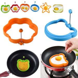 5 Egg Rings Set, Pancake Molds Food-Grade Silicone for Breakfast Fried Eggs, Homemade Omelets, Frittatas & Crumpets – Flippy Cooking Forms Muffin Shapes - Heart, Flower, Bear, Butterfly, Circle