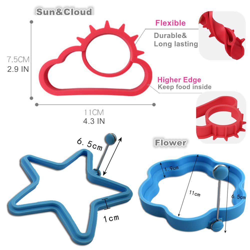 5 Egg Rings Set, Pancake Molds Food-Grade Silicone for Breakfast Fried Eggs, Homemade Omelets, Frittatas & Crumpets – Flippy Cooking Forms Muffin Shapes - Heart, Flower, Bear, Butterfly, Circle