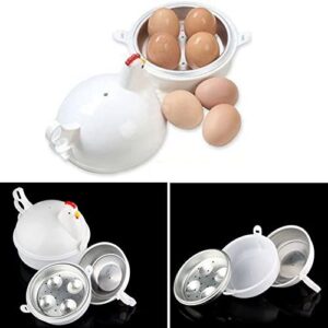 Microwave Oven Boiler Microwave Egg Steaner Poacher Cooker Boiler Steamer Gadgets Cook Soft and Hard Boiled Egg, Chicken Shape, For 4 Eggs Kitchen White