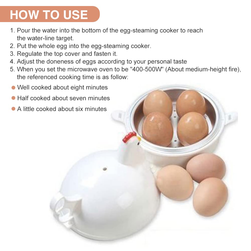 Microwave Oven Boiler Microwave Egg Steaner Poacher Cooker Boiler Steamer Gadgets Cook Soft and Hard Boiled Egg, Chicken Shape, For 4 Eggs Kitchen White