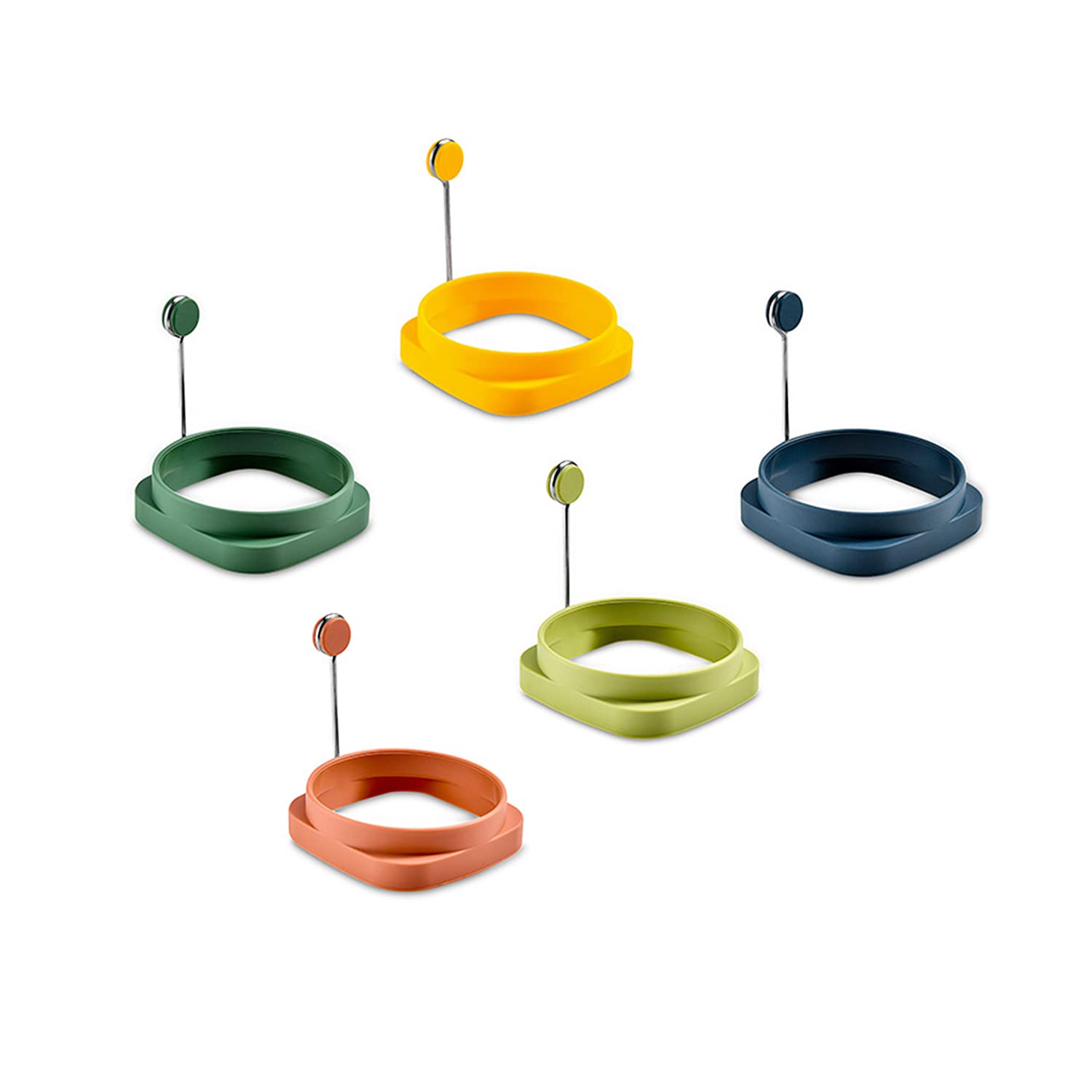 A-XINTONG 5PCS Food-Grade Silicone Egg Ring, Non-Stick Egg Cooking Ring, Fried Egg Mold, Pancake Ring, 2-in-1 Square and Round Egg Ring for Frying Eggs