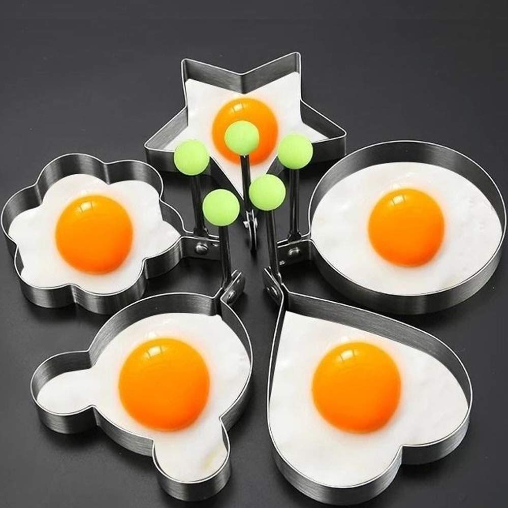 5PCS Set Fried Egg Rings Mold Non Stick for Griddle Pan, Egg Shaper Pancake Maker with Handle, Stainless Steel Egg Form for Frying Cooking