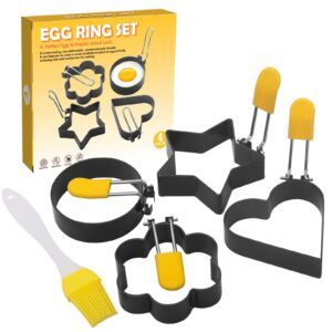 egg ring,4 pack stainless steel egg ring with non stick metal shaper circles for fried egg mcmuffin sandwiches, egg maker, burger (4 shapes)