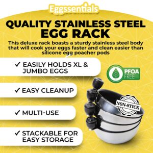 Eggssentials Egg Poacher Insert Stainless Steel Poached Egg Cooker Eggs Poaching Cup PFOA Free Egg Poachers Nonstick, 9 inches Rack Compatible with Skillet Instant Pot Pressure Cooker, 6 Poached Cups