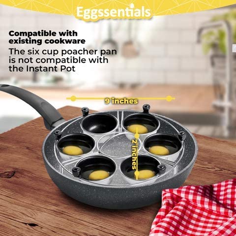 Eggssentials Egg Poacher Insert Stainless Steel Poached Egg Cooker Eggs Poaching Cup PFOA Free Egg Poachers Nonstick, 9 inches Rack Compatible with Skillet Instant Pot Pressure Cooker, 6 Poached Cups