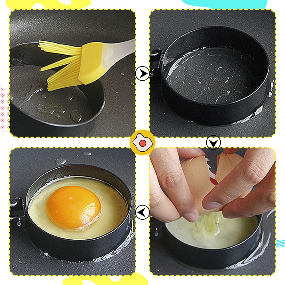 Luckindom Egg Rings, 4 Pack of Nonstick Metal Pancake Cooker Egg Shaper Molds with Silicone Oil Brush, Kitchen Breakfast Cooking Tool for Frying, Shaping Fried Eggs, McMuffin, Omelette(Various shapes)