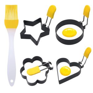 Luckindom Egg Rings, 4 Pack of Nonstick Metal Pancake Cooker Egg Shaper Molds with Silicone Oil Brush, Kitchen Breakfast Cooking Tool for Frying, Shaping Fried Eggs, McMuffin, Omelette(Various shapes)