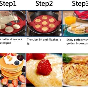 Onebycitess 2 Pack Pancake Mold Maker,Nonstick Silicone Egg Rings Egg Cooker 7 Holes Muffin Baking Pancake Mould(Round/Heart)