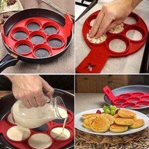 Onebycitess 2 Pack Pancake Mold Maker,Nonstick Silicone Egg Rings Egg Cooker 7 Holes Muffin Baking Pancake Mould(Round/Heart)