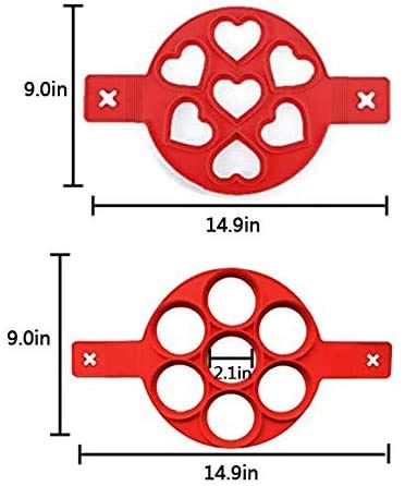 Onebycitess 2 Pack Pancake Mold Maker,Nonstick Silicone Egg Rings Egg Cooker 7 Holes Muffin Baking Pancake Mould(Round/Heart)