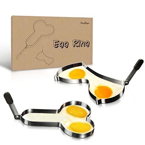 LAZY TIGER Non-Stick Egg Ring,2PC Funny Egg Fryer,Stainless Steel Egg Pancake Mold Ring,Funny Egg Rings Perfect for English Muffins Pancake Cooking Griddle