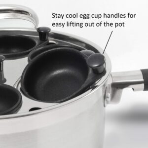 ExcelSteel Silicone Spatula Gift, Easy Use Stove Top Breakfast Brunch Egg Poacher Saucepan 6 Cup, 4Qt, Stainless