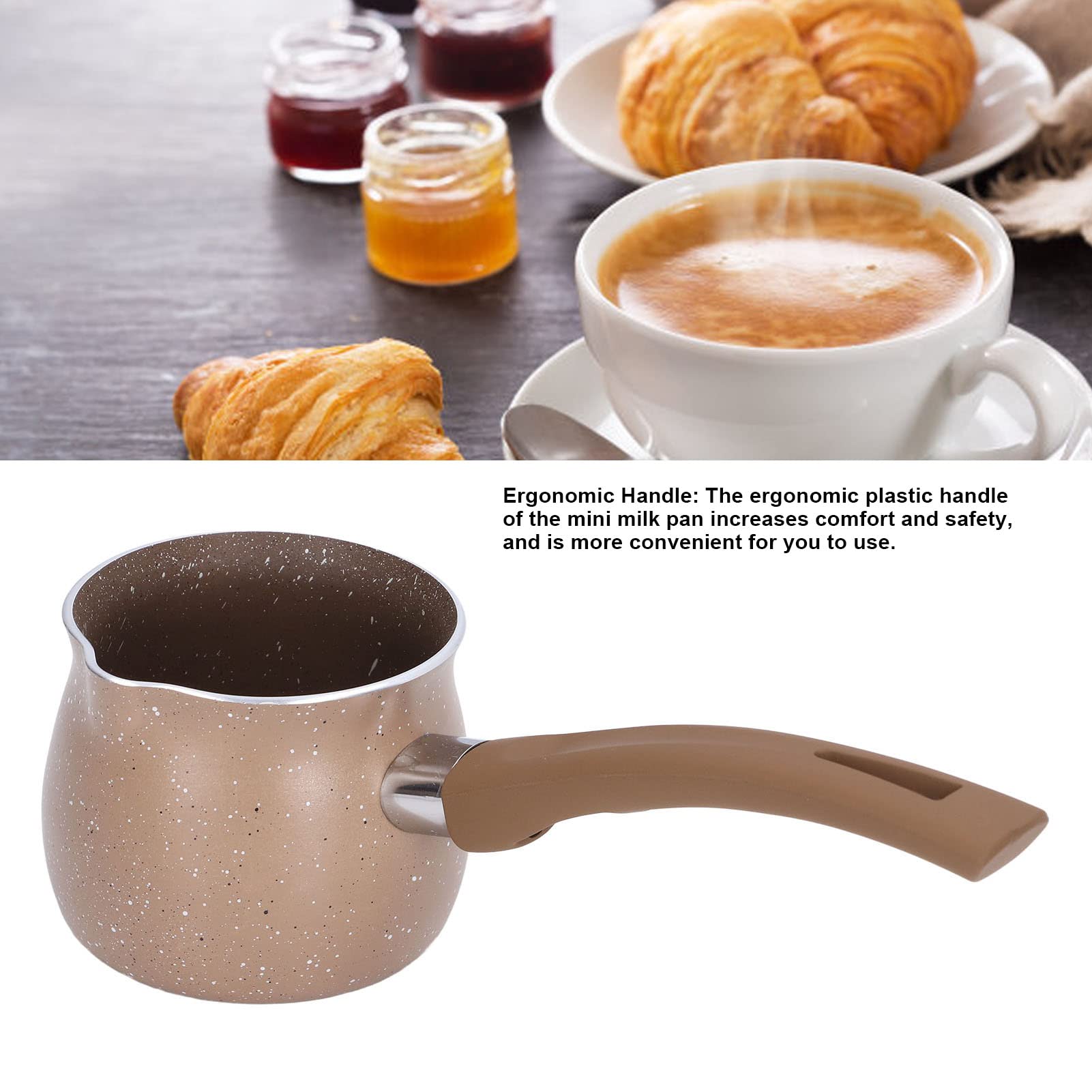 Milk Warmer Pot Nonstick Milk Pan Coffee Pot Milk Pan with Pouring Lip 8cm Cooking Pot Mini Milk Butter Warmer Single Handle Soup Pan Simmering Pot for Noodles Spaghetti (Coffee)