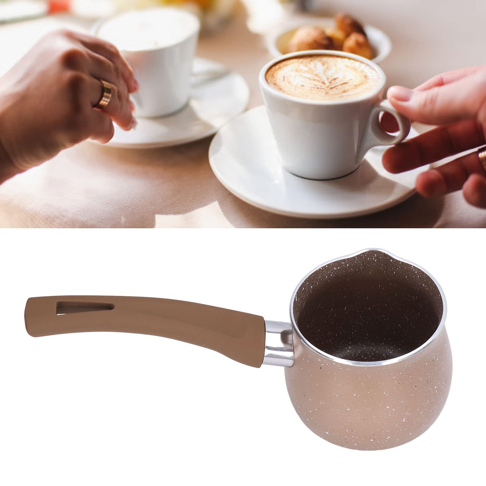 Milk Warmer Pot Nonstick Milk Pan Coffee Pot Milk Pan with Pouring Lip 8cm Cooking Pot Mini Milk Butter Warmer Single Handle Soup Pan Simmering Pot for Noodles Spaghetti (Coffee)