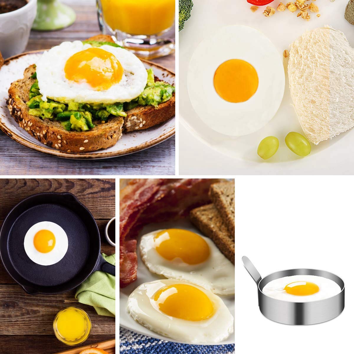 WSNM 6 Pcs Egg Egg Molds Non Stick Steel Egg Egg Rings for Frying Eggs Pancake Sandwich Cooking Beefsteak Kitchen Gadgets for Breakfast