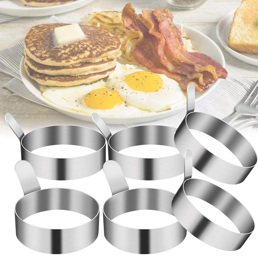 WSNM 6 Pcs Egg Egg Molds Non Stick Steel Egg Egg Rings for Frying Eggs Pancake Sandwich Cooking Beefsteak Kitchen Gadgets for Breakfast