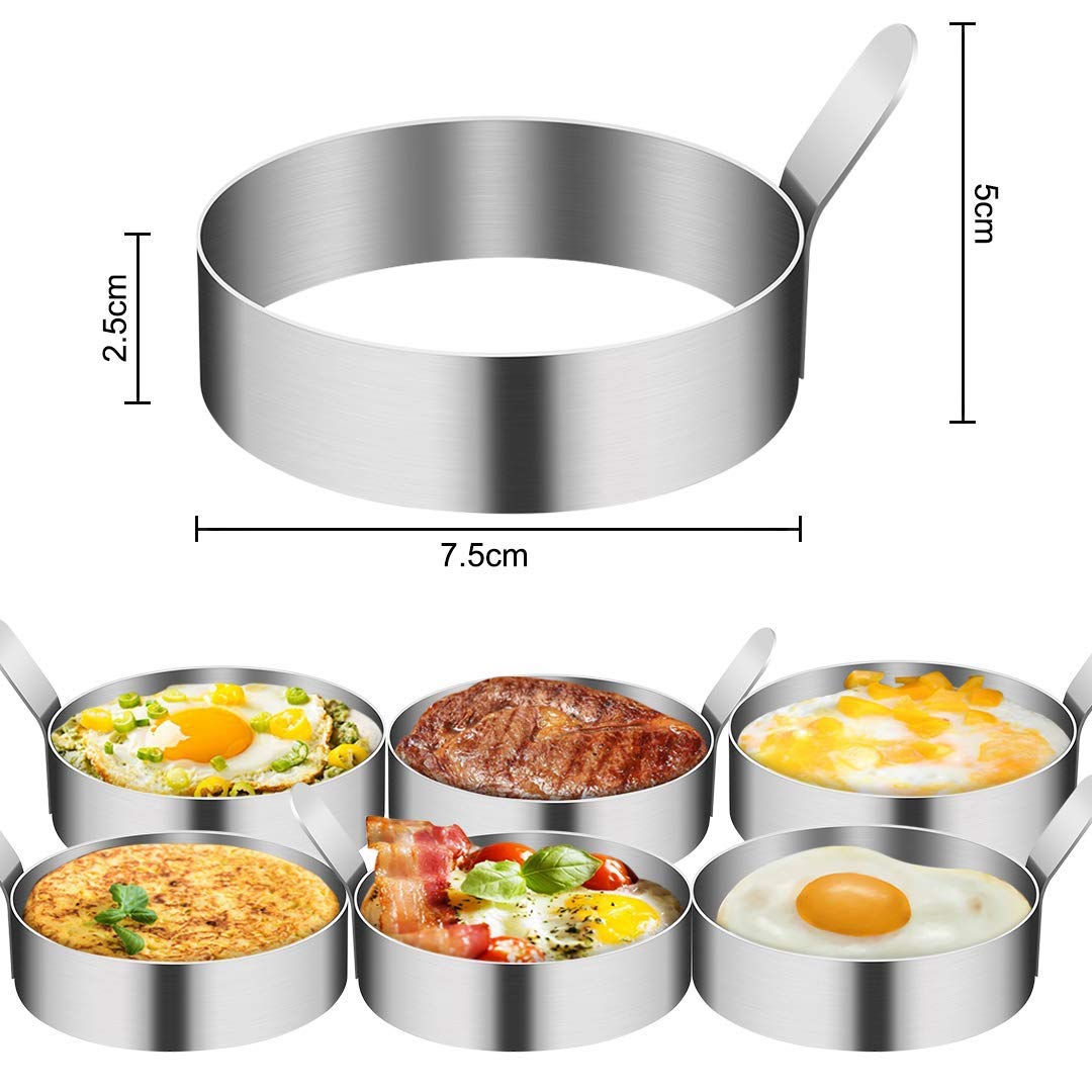 WSNM 6 Pcs Egg Egg Molds Non Stick Steel Egg Egg Rings for Frying Eggs Pancake Sandwich Cooking Beefsteak Kitchen Gadgets for Breakfast