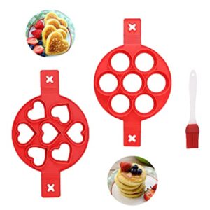 spccl pancake mold maker 2pcs, silicone pancake molds, pancake mold, non stick pancake maker, roundheart pancake mold, 7 cavity, with 1 silicone brush, for muffinpancakeeggs