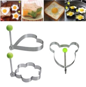 unique fried egg shaper, omelette, pancake, scrambled eggs diy mold rings, specialty cooking tool with handle, mold non stick stainless steel for griddle pan, heart, flower shape mickey-like 3pcs/set