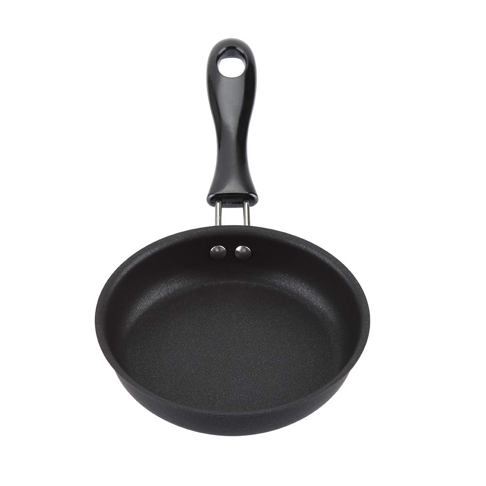 Weohoviy Mini Egg Frying Pan, Portable Mini Frying Pan Poached Egg Household Small Kitchen Cooker, Black