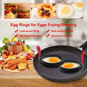 Egg Ring 4-Pack Stainless Steel Egg Ring with Anti-scald Handle with an Oil Brush Non Stick Coating Breakfast Tool for Eggs Frying/Shaping