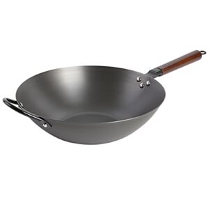 babish carbon steel flat bottom wok and stir fry pan, 14-inch