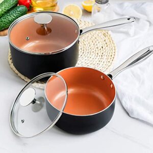 MICHELANGELO Nonstick 1Qt & 2Qt Copper Sauce Pan Set with Lid, Small Pot with Lid, Ceramic Nonstick Saucepan Set, Small Sauce Pots