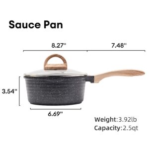 JEETEE 2.5 Quart Sauce Pan with Lid, Non Stick Small Pot with Coating, Masterclass Cookware Sauce Pot for Cooking, PFOA/PFOS Free