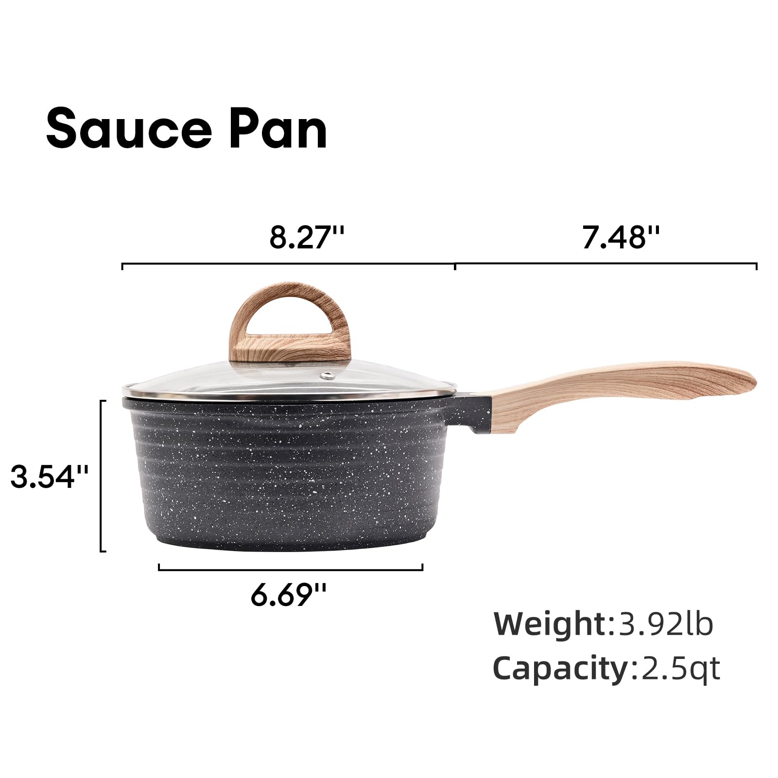 JEETEE 2.5 Quart Sauce Pan with Lid, Non Stick Small Pot with Coating, Masterclass Cookware Sauce Pot for Cooking, PFOA/PFOS Free