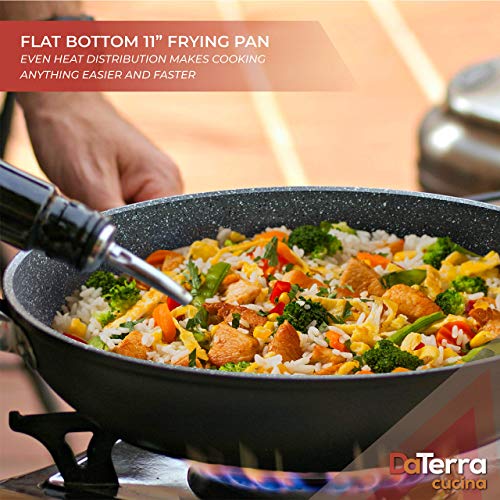 DaTerra Cucina Professional 11 Inch Nonstick Frying Pan with Lid | Italian Made Ceramic Sauté Pan, Chefs Non Stick Skillet for Cooking, Sizzling, Searing, Baking and More