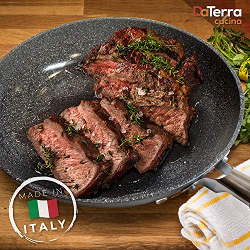 DaTerra Cucina Professional 11 Inch Nonstick Frying Pan with Lid | Italian Made Ceramic Sauté Pan, Chefs Non Stick Skillet for Cooking, Sizzling, Searing, Baking and More