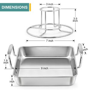 9-inch Beer Can Roasting Chicken Holder (2 Pans + 2 Racks), P&P CHEF Stainless Steel Chicken Roaster Pan with Vertical Rack For Baking Grilling, Heavy Duty & Dishwasher Safe