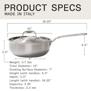 Made In Cookware - 3 Quart Stainless Steel Saucier Pan - 5 Ply Stainless Clad - Professional Cookware - Crafted in Italy - Induction Compatible