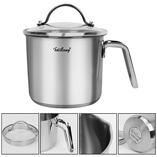 1.5 Quart Stainless Steel Saucepan with Pour Spout, Saucepan with Glass Lid, 6 cups Burner Pot with Spout - for Boiling Milk, Sauce, Gravies, Noodles