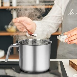 1.5 Quart Stainless Steel Saucepan with Pour Spout, Saucepan with Glass Lid, 6 cups Burner Pot with Spout - for Boiling Milk, Sauce, Gravies, Noodles