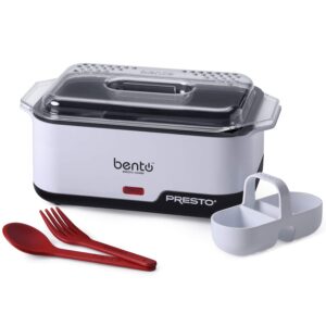 Presto 04634 Bento Electric Cooker - Compact Dual Compartment Cooker for Ramen, Eggs, Veggies and More, Perfect for Dorm Rooms, Includes Spoon/Fork