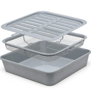 EaZy MealZ Air Fry Crisping Basket & Tray Set, Air Fry Crisper Basket, Tray & Baking Pan, Roasting Sheet, Utensil Safe, Non-Stick, Healthy Cooking