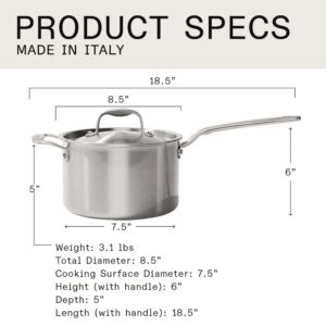 Made In Cookware - 4 Quart Stainless Steel Saucepan with Lid - 5 Ply Stainless Clad Sauce Pan - Professional Cookware - Crafted in Italy - Induction Compatible