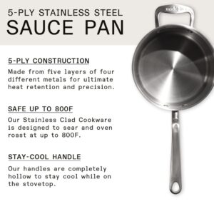 Made In Cookware - 4 Quart Stainless Steel Saucepan with Lid - 5 Ply Stainless Clad Sauce Pan - Professional Cookware - Crafted in Italy - Induction Compatible