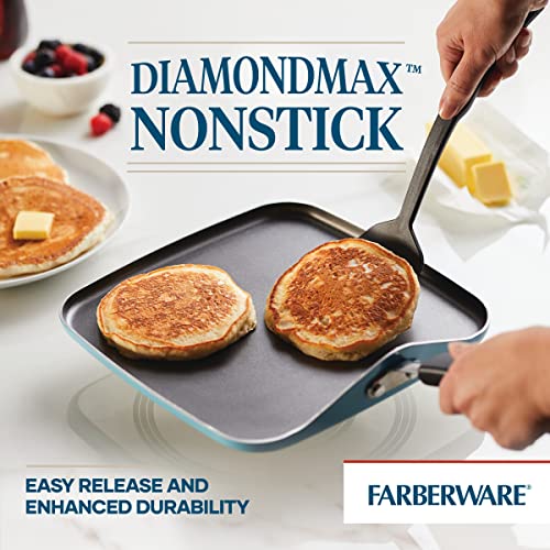 Farberware Cookstart DiamondMax Nonstick Square Deep Grill Pan/Griddle, Dishwasher Safe, 11 Inch - Aqua