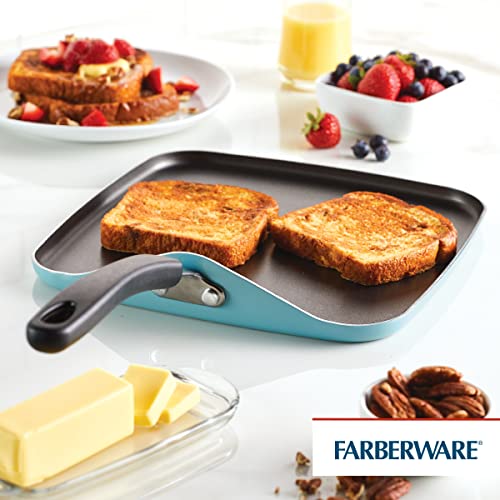 Farberware Cookstart DiamondMax Nonstick Square Deep Grill Pan/Griddle, Dishwasher Safe, 11 Inch - Aqua