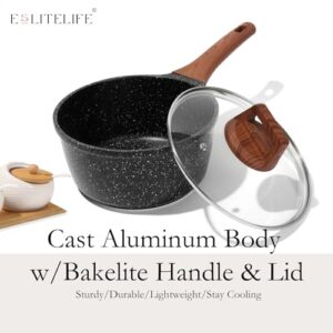 ESLITE LIFE 1.5 Quart Sauce Pan with Lid Nonstick Small Soup Pot, Compatible with All Stovetops (Gas, Electric & Induction), PFOA Free