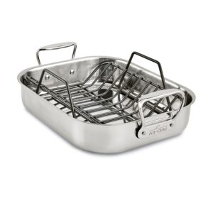 all-clad specialty stainless steel roaster with nonstick rack 11x14 inch oven broiler safe 500f roaster pan, pots and pans, cookware silver