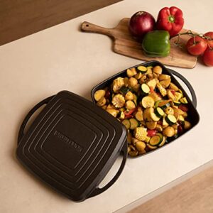 Bruntmor 2-in-1 Pre-seasoned Square Cast Iron Dutch Oven With Dual Handles, Non stick Pan with Grill, Casserole Dish with Lid for Braising Dishes, Crock Pot Covered With Cast Iron, Oven Safe Skillet