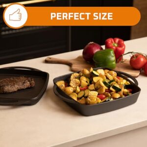 Bruntmor 2-in-1 Pre-seasoned Square Cast Iron Dutch Oven With Dual Handles, Non stick Pan with Grill, Casserole Dish with Lid for Braising Dishes, Crock Pot Covered With Cast Iron, Oven Safe Skillet