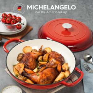 MICHELANGELO Braiser Enameled Cast Iron, 3.5 Quart Braiser Pan with Lid, Nonstick Braiser with Silicone Pads for Heat Insulation, Oven Safe Cast Iron Pan-Cherry Red