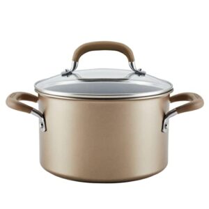 circulon premier professional hard anodized nonstick saucepot with side handles and lid, 4 quart, bronze